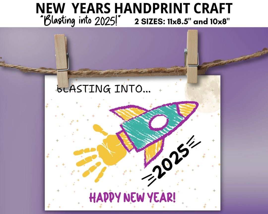 New Years Handprint Craft, Blasting Into 2025, Handprint Art, Winter ...