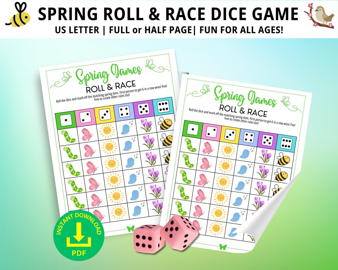 Spring Roll and Race Dice Game, Spring Games, Spring Party Games ...
