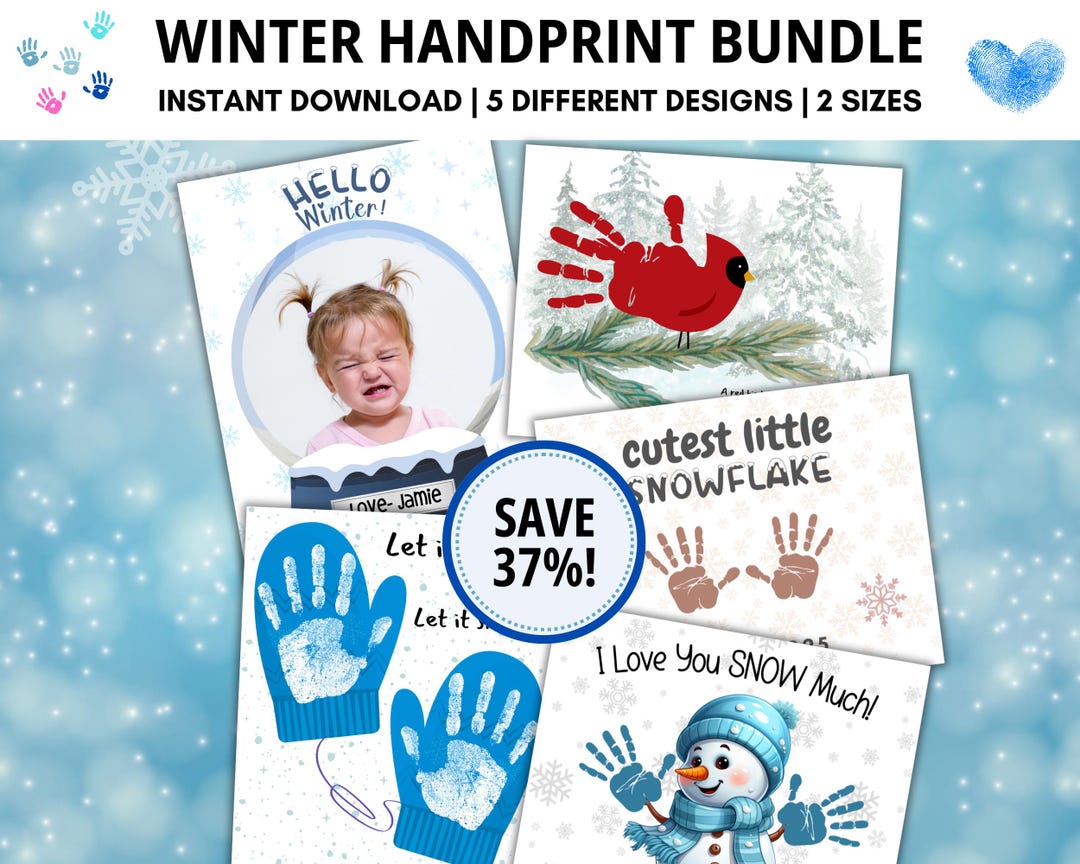 Winter Handprint Crafts, BUNDLE, Handprint Art, Winter Handprint ...