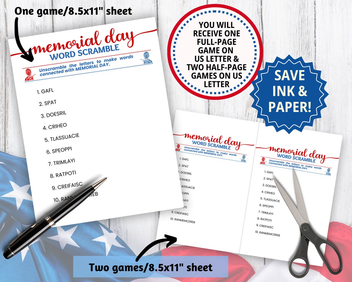 Memorial Day Word Scramble Game, Patriotic Word Game, Memorial Day ...