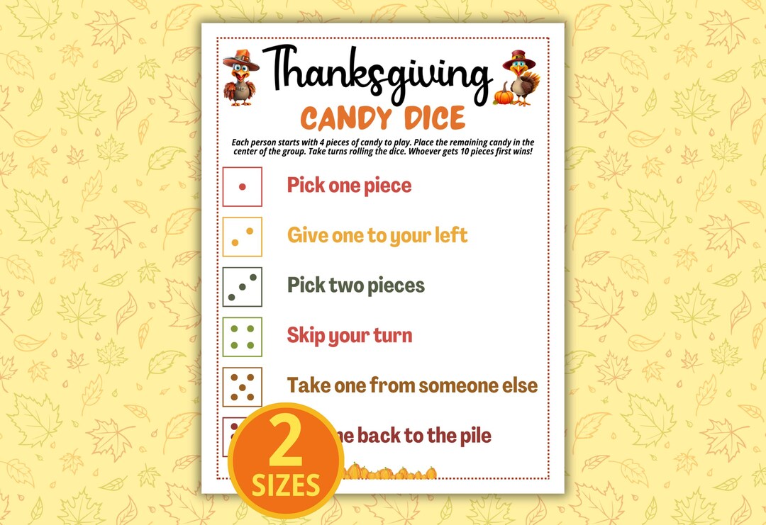 Candy Dice Game, Thanksgiving Game, Friendsgiving Game, Dice Game ...
