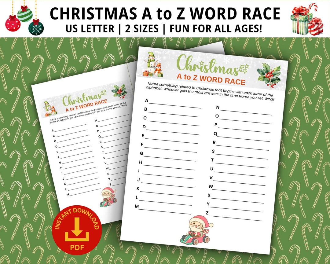 Christmas A to Z Word Race Game, Christmas Game, Friendsmas Game, Word ...