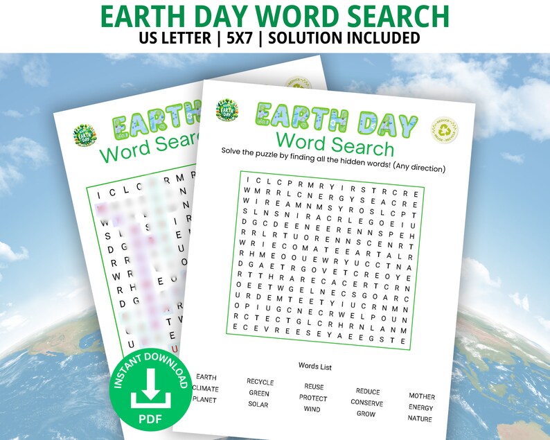 Earth Day Word Search Game, Earth Day Game, Family Game Night, Word ...