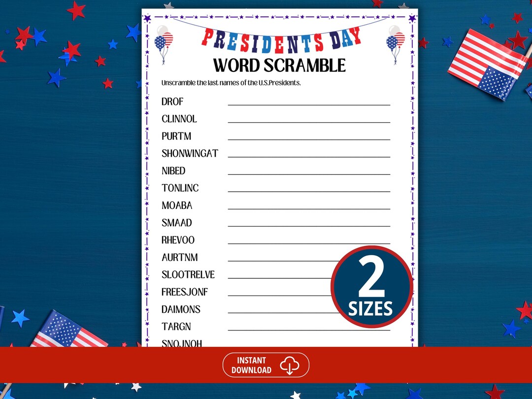 Presidents Day Word Scramble, Presidents Word Scramble, Patriotic Games ...