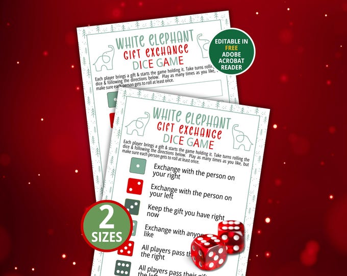 Christmas Gift Exchange Game | Two Dice Gift Exchange Dice Game | White ...