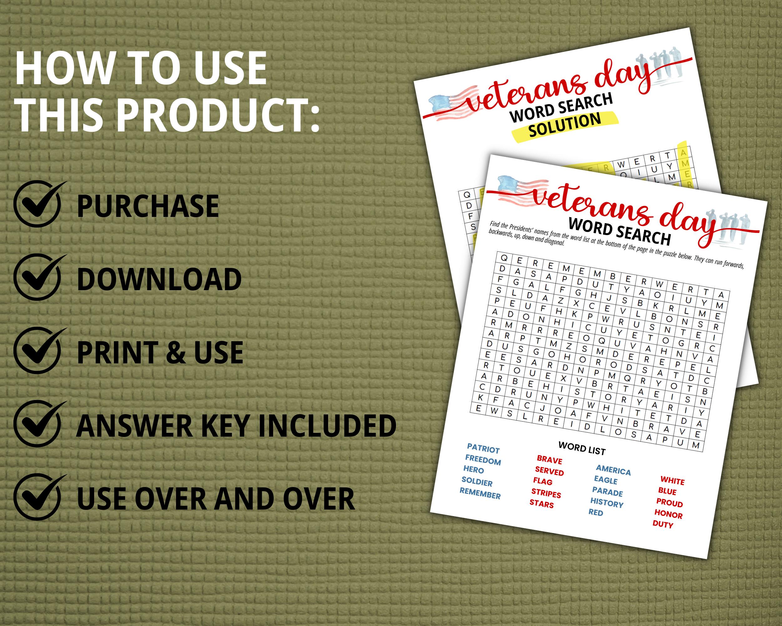Veterans Day Word Search, Veterans Day Word Games, Veterans Day Games ...