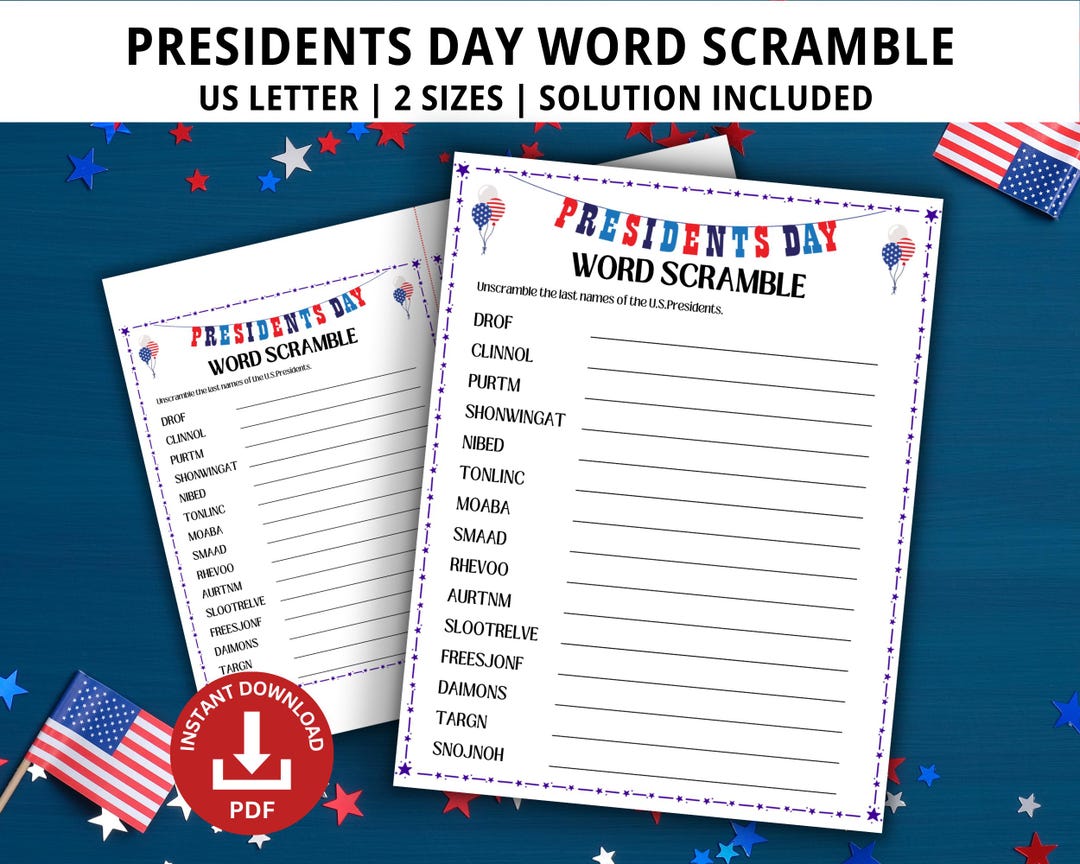 Presidents Day Word Scramble, Presidents Word Scramble, Patriotic Games ...