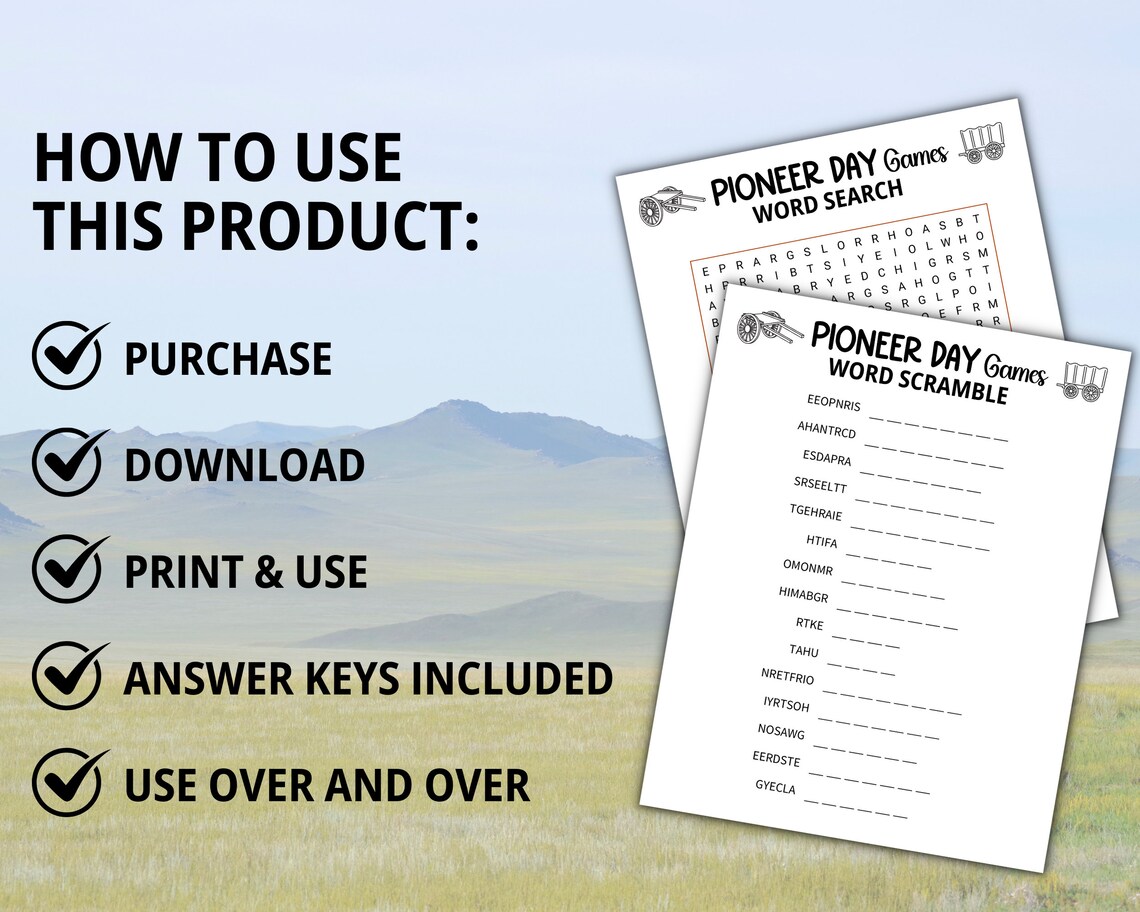 Pioneer Day Word Games, Pioneer Games, Group Games, Word Search ...