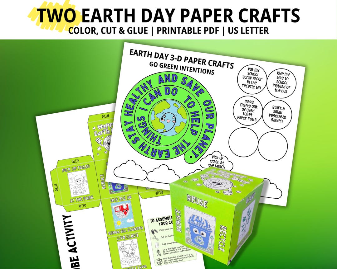 TWO Earth Day Paper Crafts, Cut and Paste Craft, Cube Craft, Mobile ...