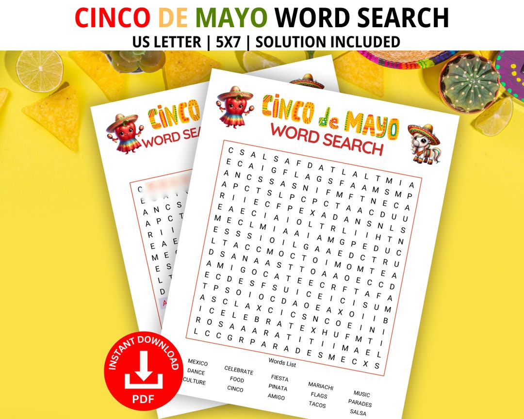 Cinco De Mayo Word Search, Cinco De Mayo Games, Family Game Night, Word ...