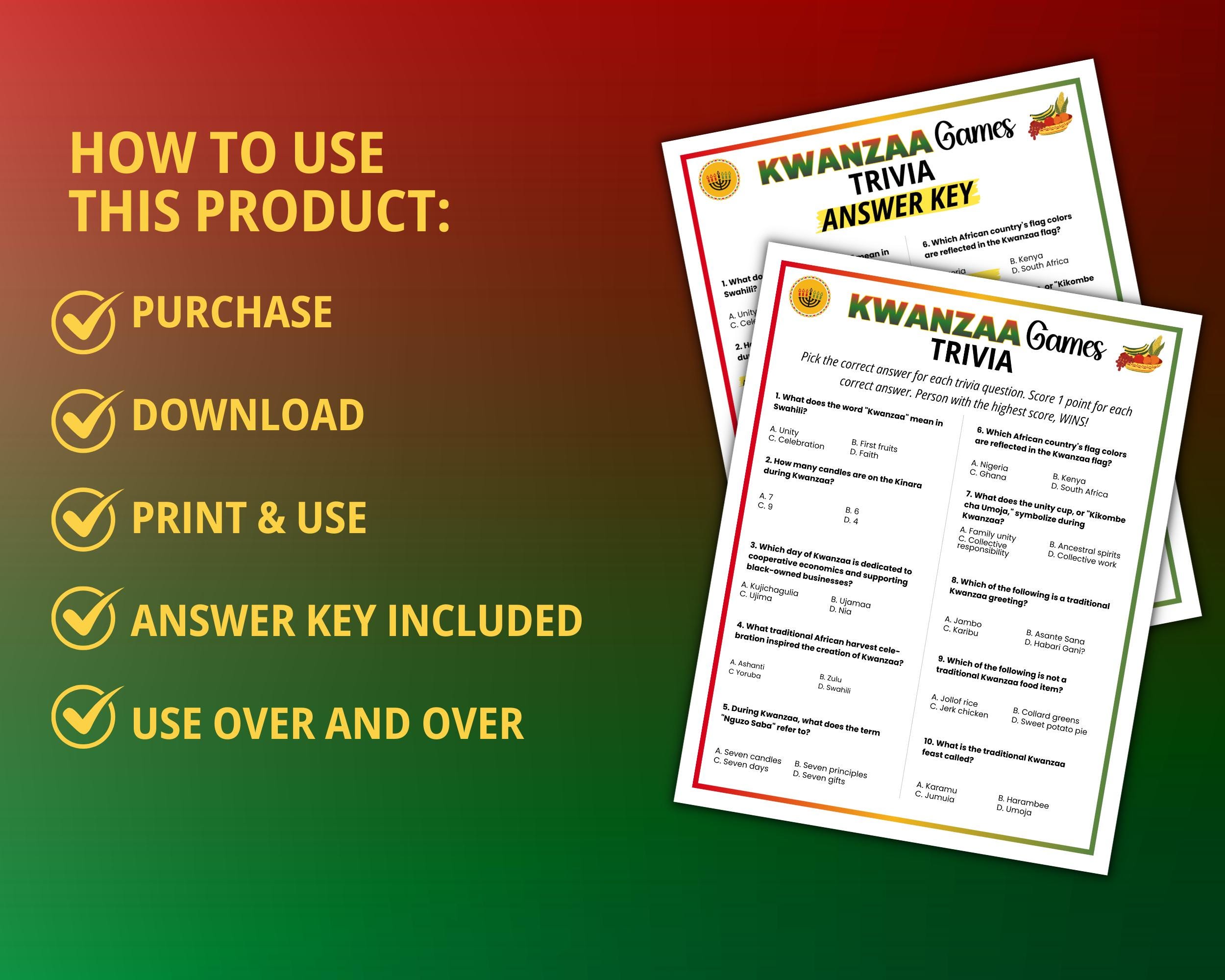Kwanzaa Trivia, Kwanzaa Game, Holiday Party Games, Kwanzaa Educational ...