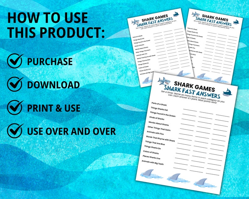 Shark Fast Answers Game, Shark Games, Shark Birthday Party, Birthday ...