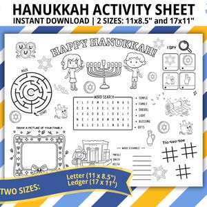 Hanukkah Activity Sheet, 2 Sizes, Hanukkah Party Game, Hanukkah ...