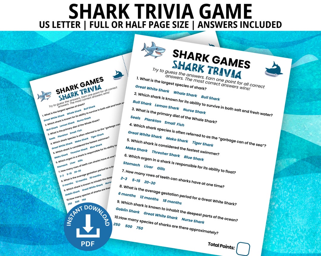 Shark Trivia Game, Shark Games, Shark Birthday Party, Birthday Games ...