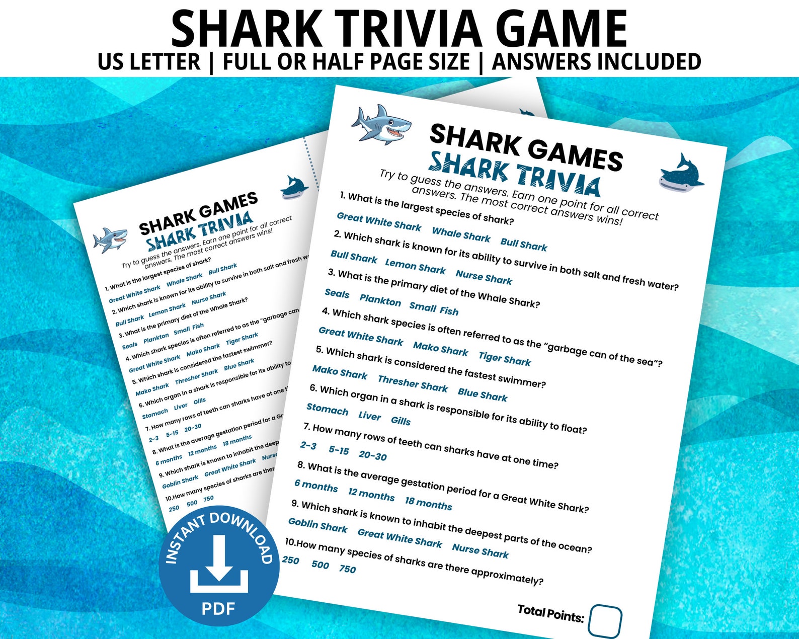 Shark Trivia Game, Shark Games, Shark Birthday Party, Birthday Games ...