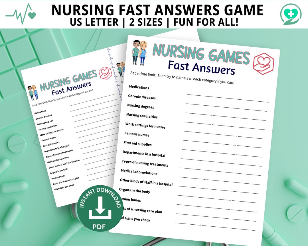 Nursing Fast Answers Game, Nursing Games, Nurse Games, Think Fast ...