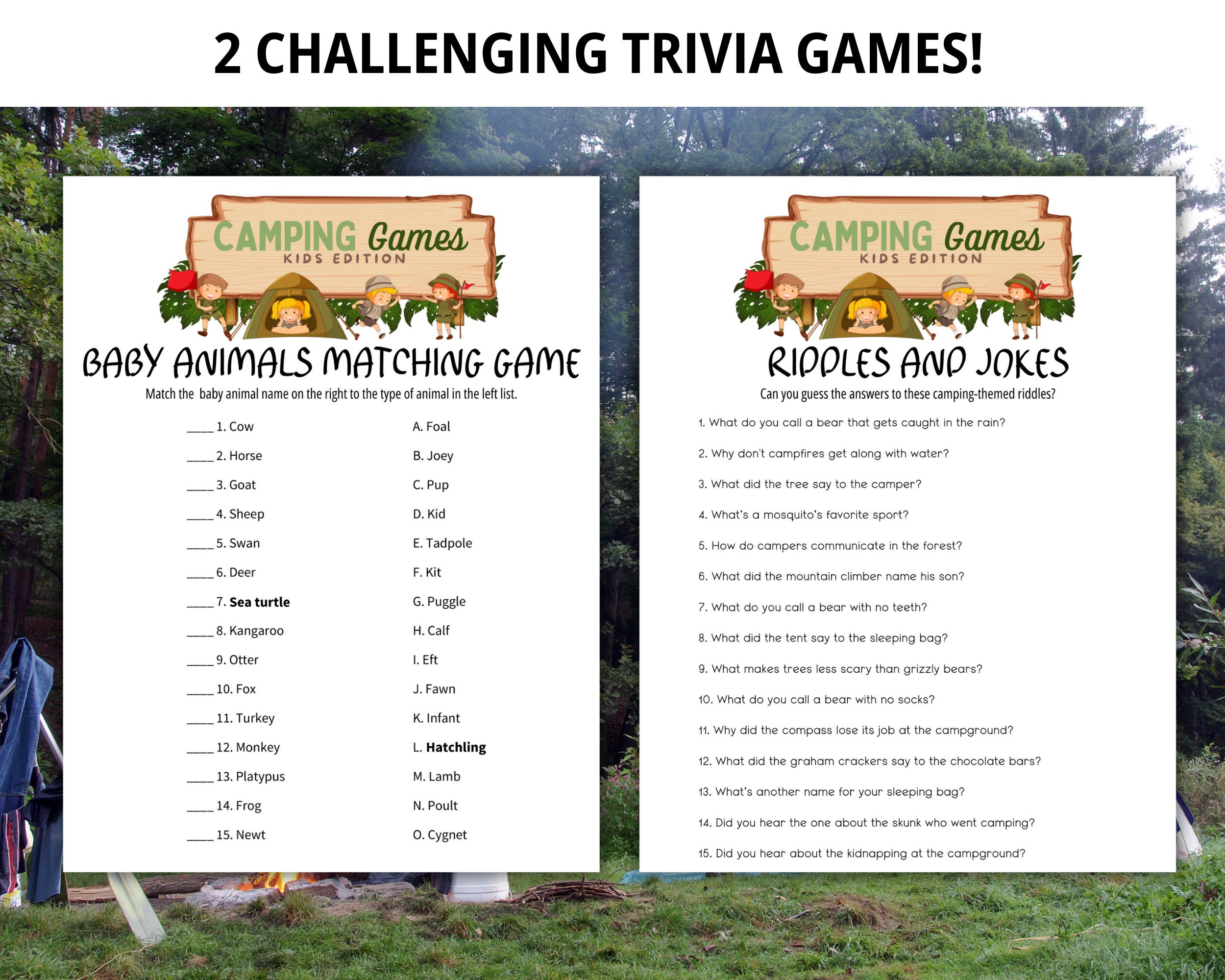 Camping Games for Kids, Bundle, Summer Camp Games, Family Game Night ...