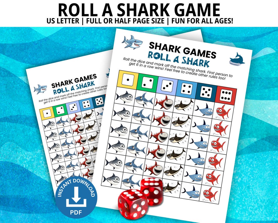 Roll a Shark Dice Game, Shark Games, Shark Birthday Party, Birthday ...