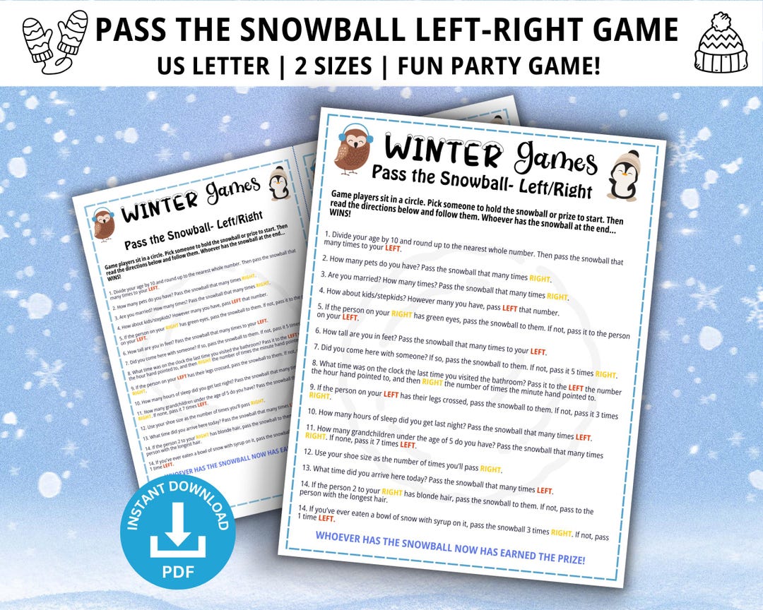 Pass the Snowball Left-right Game, Winter Games, Wintertime Games, Pass ...