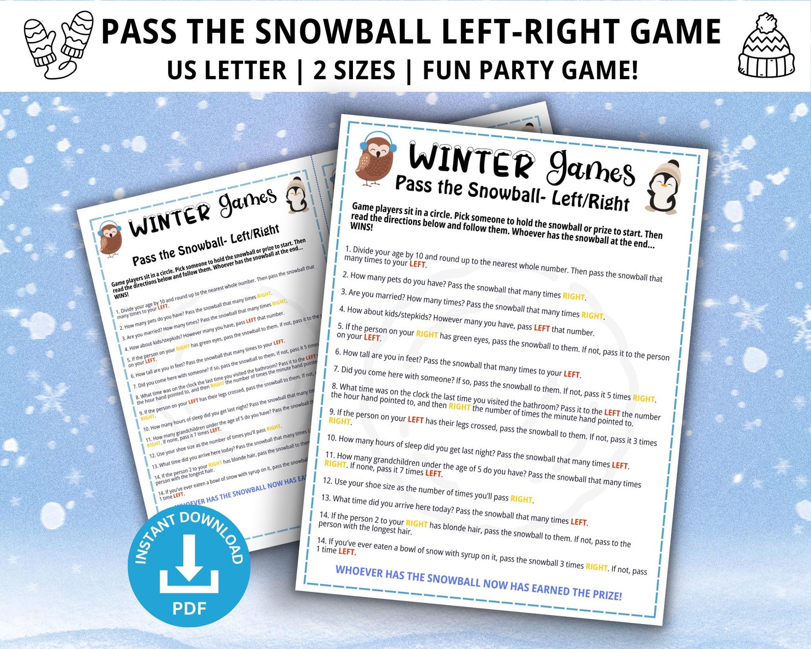Pass the Snowball Left-right Game, Winter Games, Wintertime Games, Pass ...
