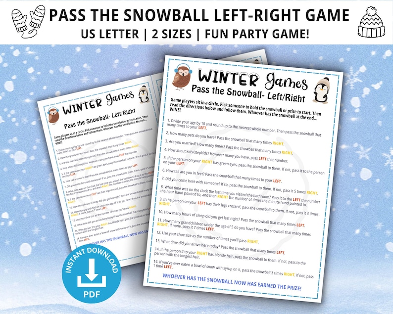 Pass the Snowball Left-right Game, Winter Games, Wintertime Games, Pass ...