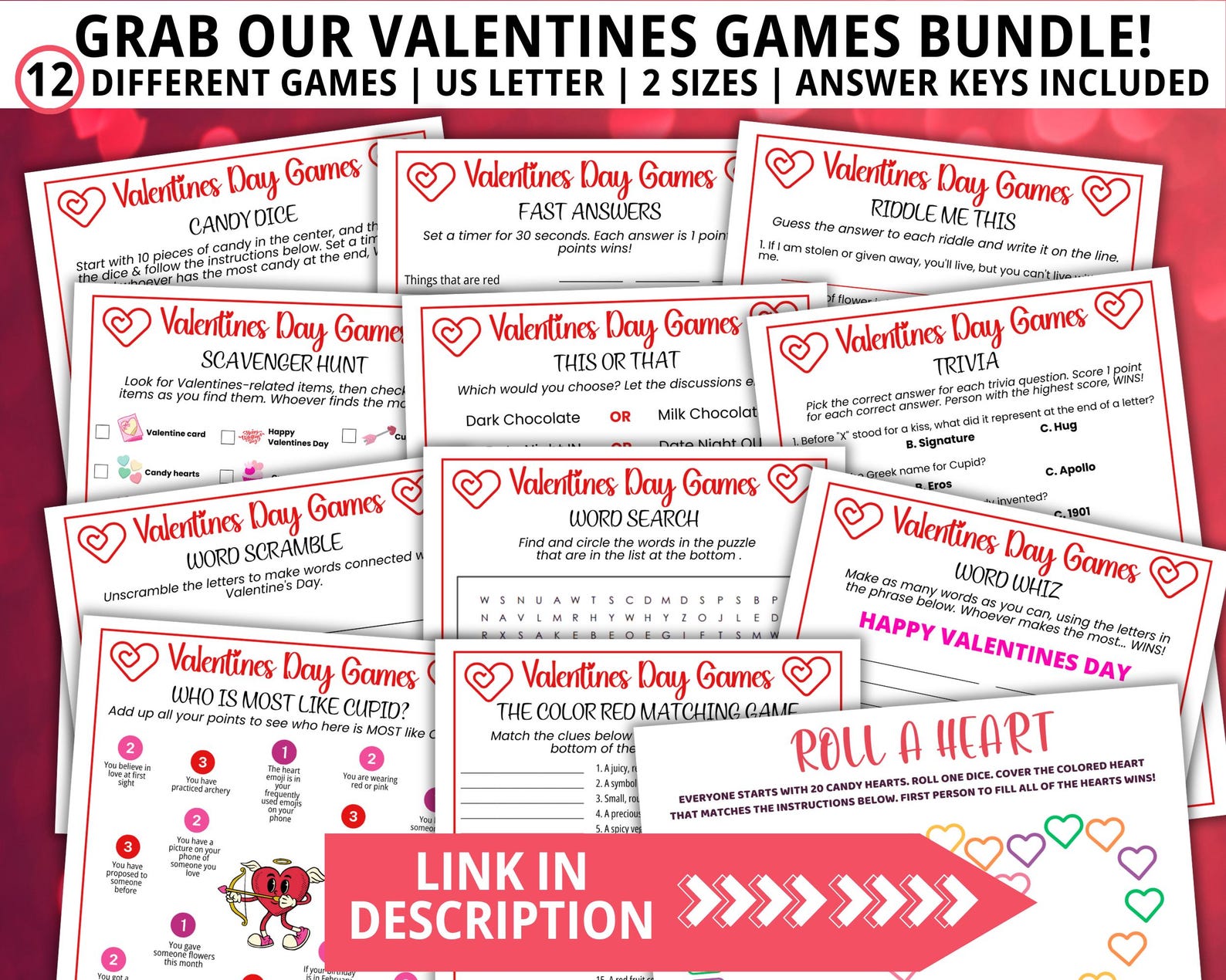 Valentines Roll a Heart Game, Valentine Party Game, Valentines Activity ...