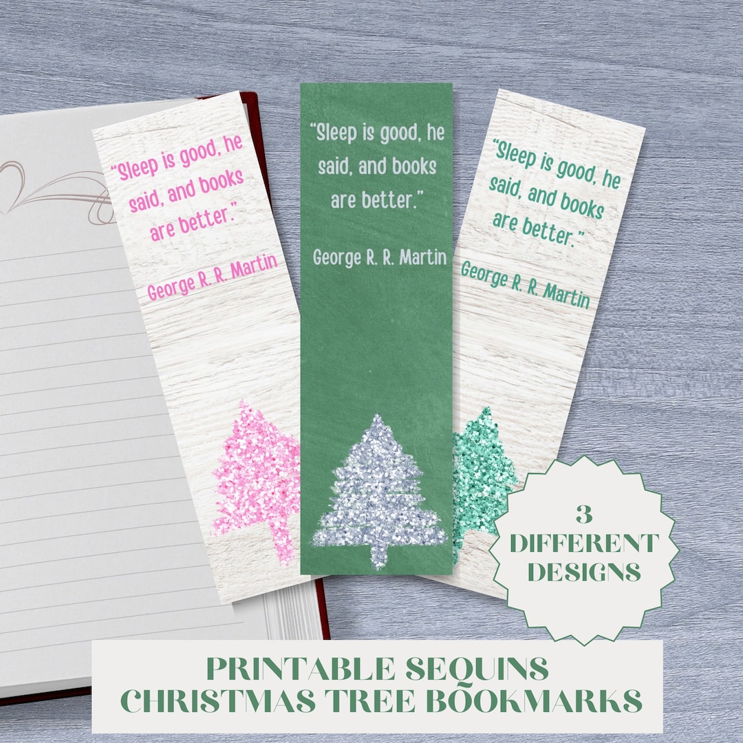 Printable Christmas Bookmark Set Sequins Christmas Tree Bookmark ...