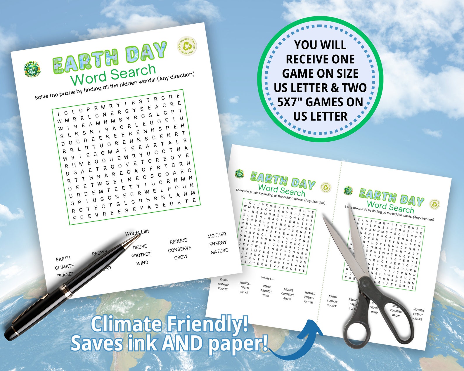 Earth Day Word Search Game, Earth Day Game, Family Game Night, Word ...