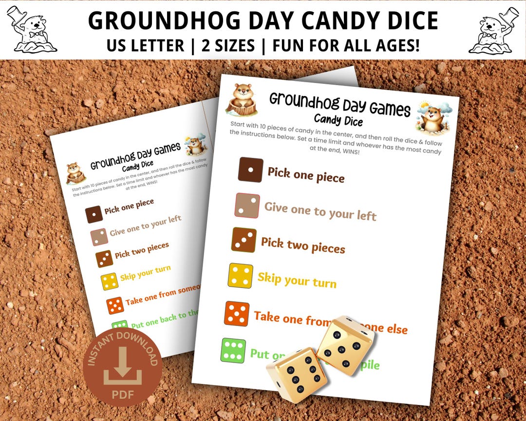 Groundhog Day Candy Dice, Groundhog Day Games, Family Game Night ...