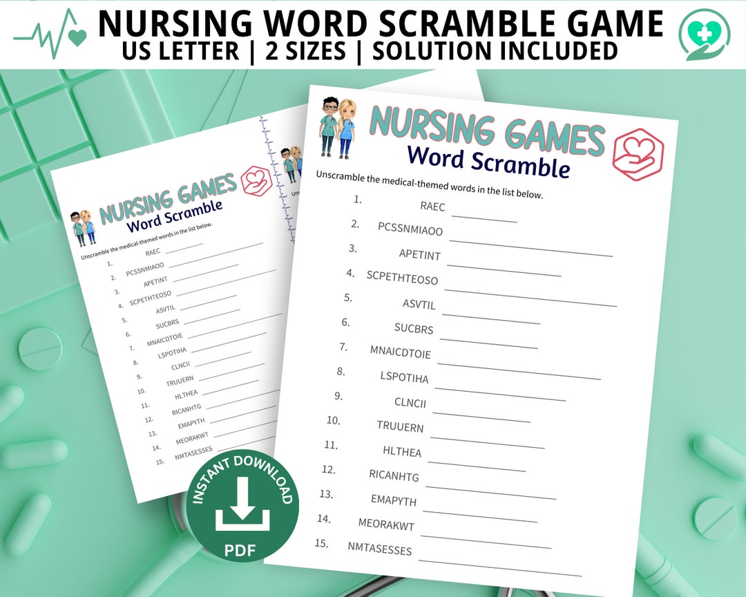 Nursing Word Scramble, Nursing Games, Nurse Games, Hospital Party Games ...