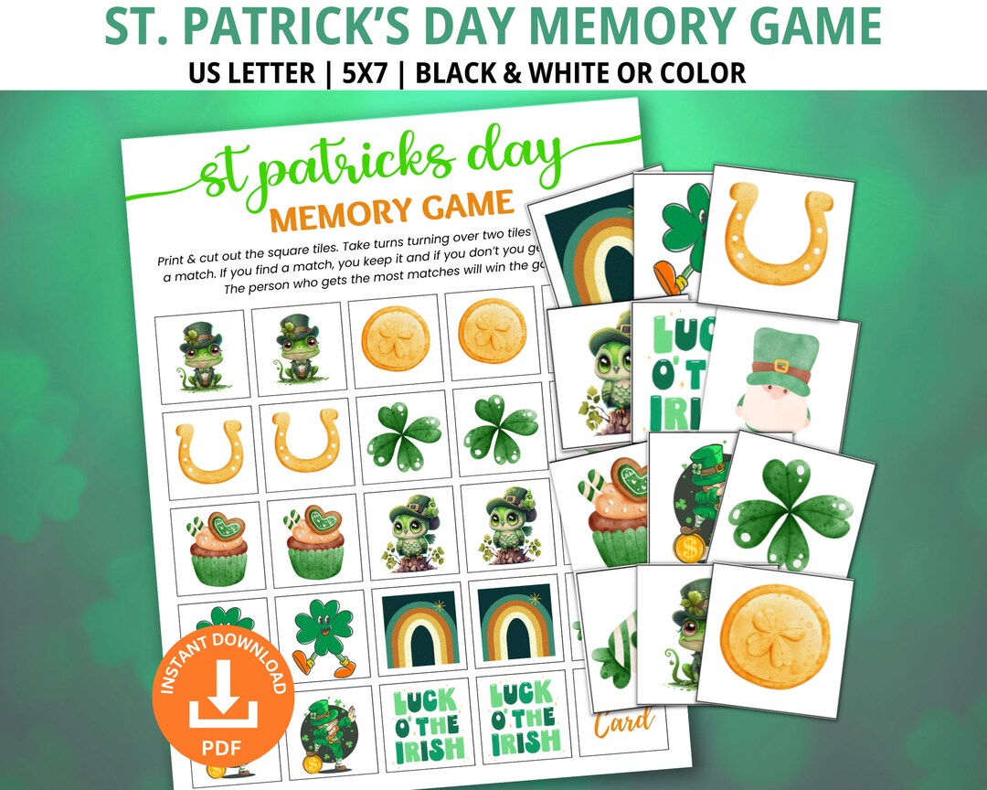 St. Patrick's Day Memory Game, Matching Game, St. Patrick's Games ...