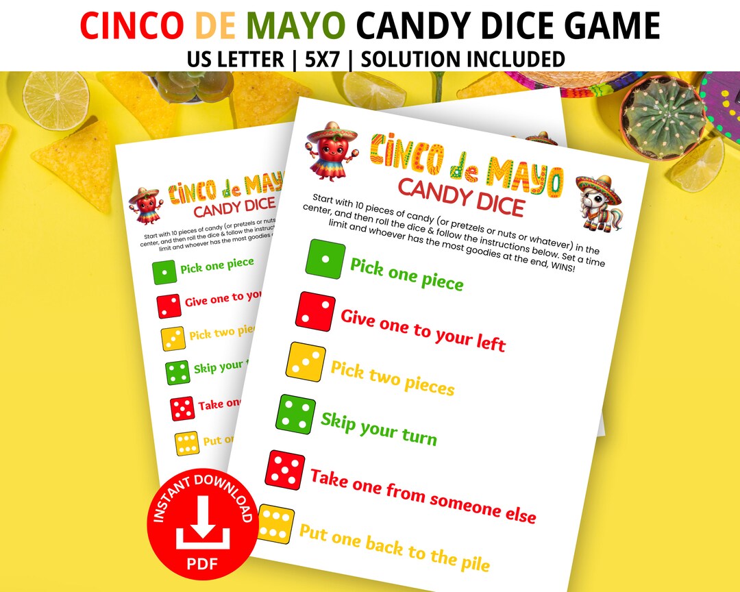 Cinco De Mayo Candy Dice, Cinco De Mayo Games, Family Game Night ...