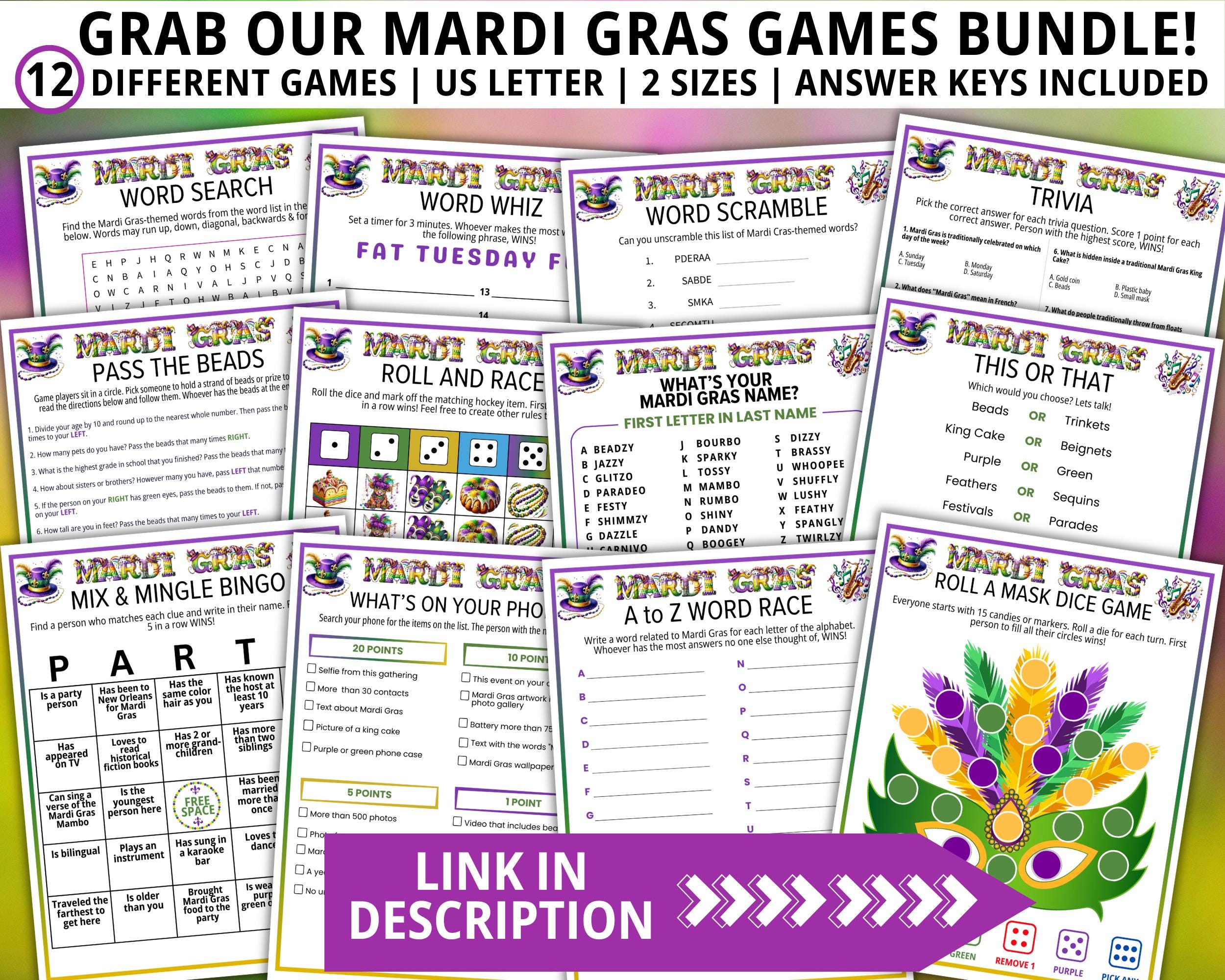 Mardi Gras Mix and Mingle Bingo, Mardi Gras Games, Mardi Gras Party ...