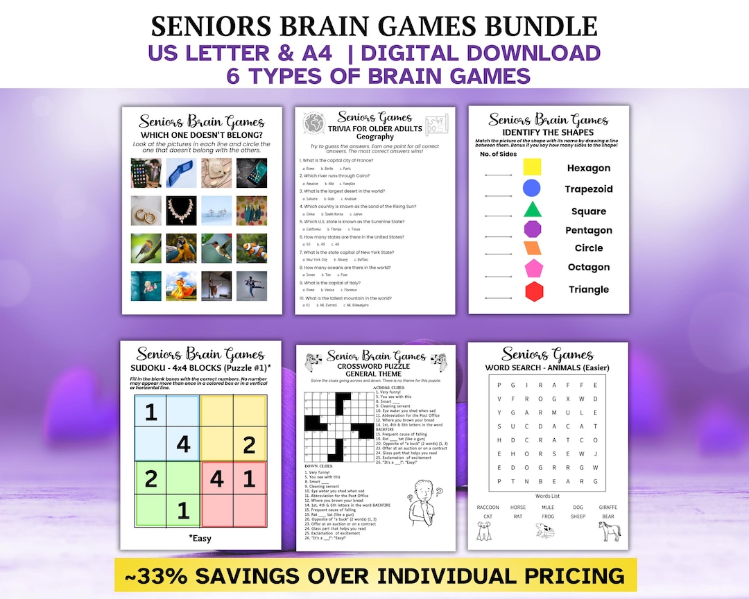 Seniors BRAIN GAMES BUNDLE, Dementia Games, Dementia Activities ...