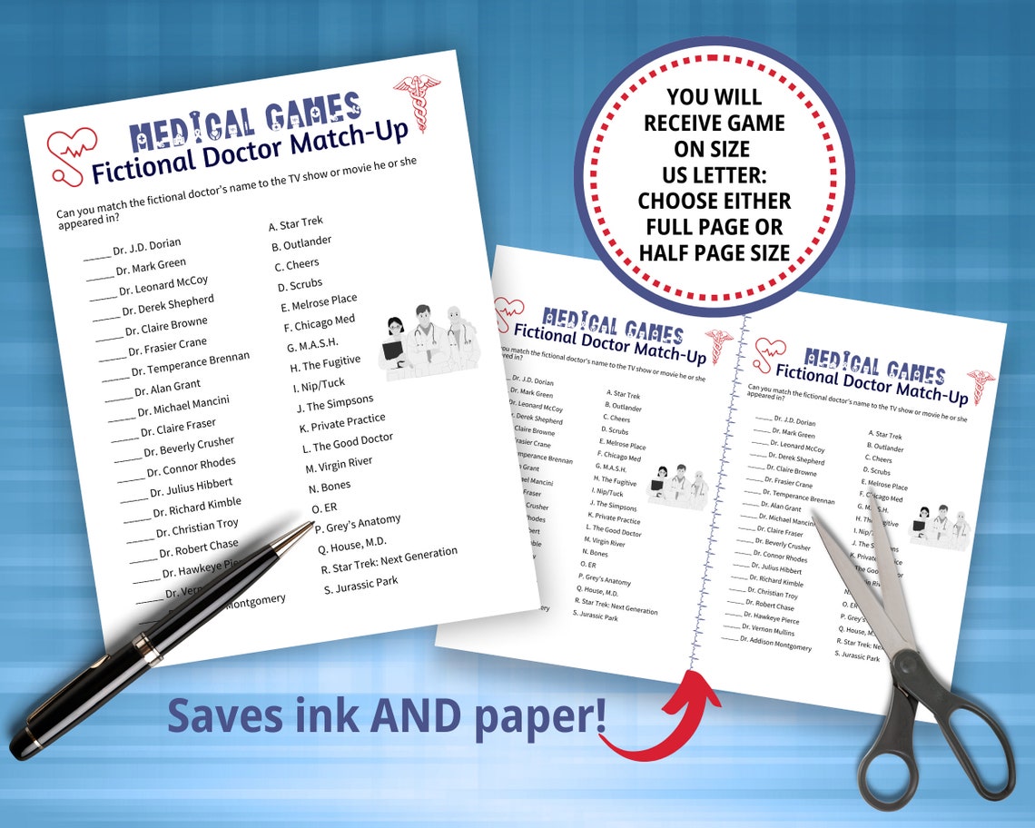 Fictional Doctors Matching Game, Medical Trivia, TV Doctors, Medical ...
