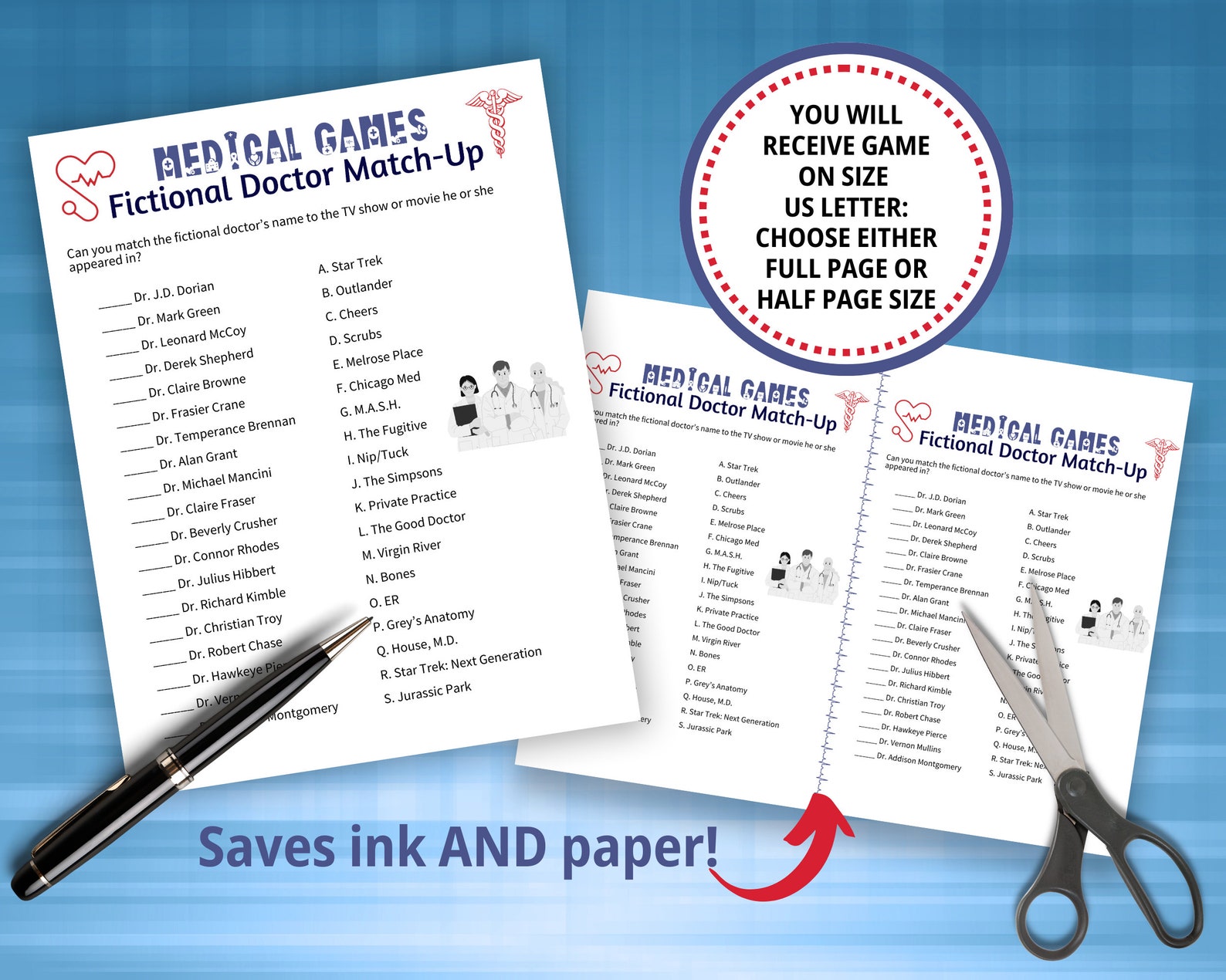Fictional Doctors Matching Game, Medical Trivia, TV Doctors, Medical ...