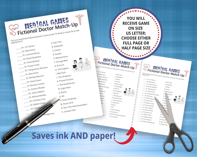 Fictional Doctors Matching Game, Medical Trivia, TV Doctors, Medical ...