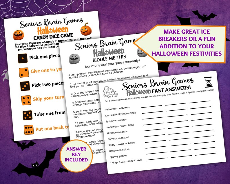 Halloween Games for Seniors, Seniors Brain Games, Candy Dice, Dementia ...