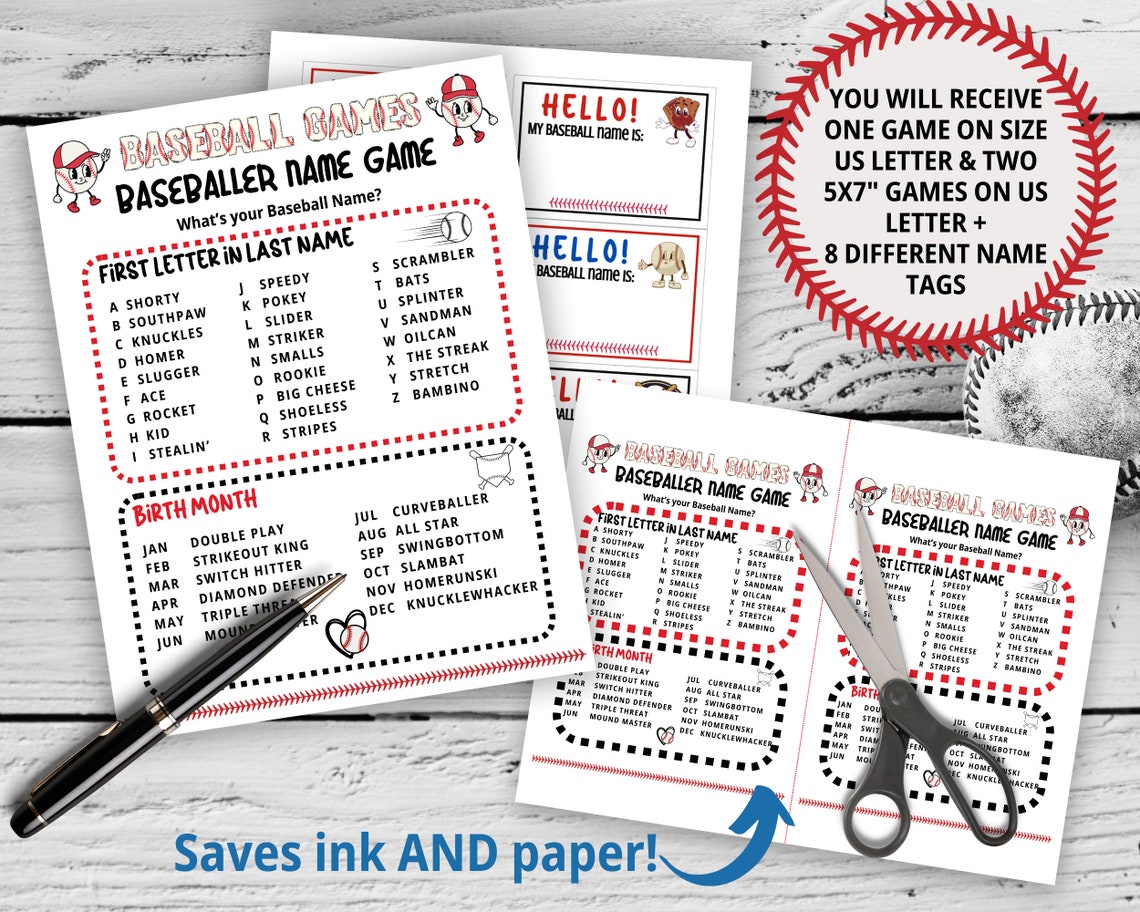 What's Your Baseball Name Game, Baseball Party Games, Family Game Night ...