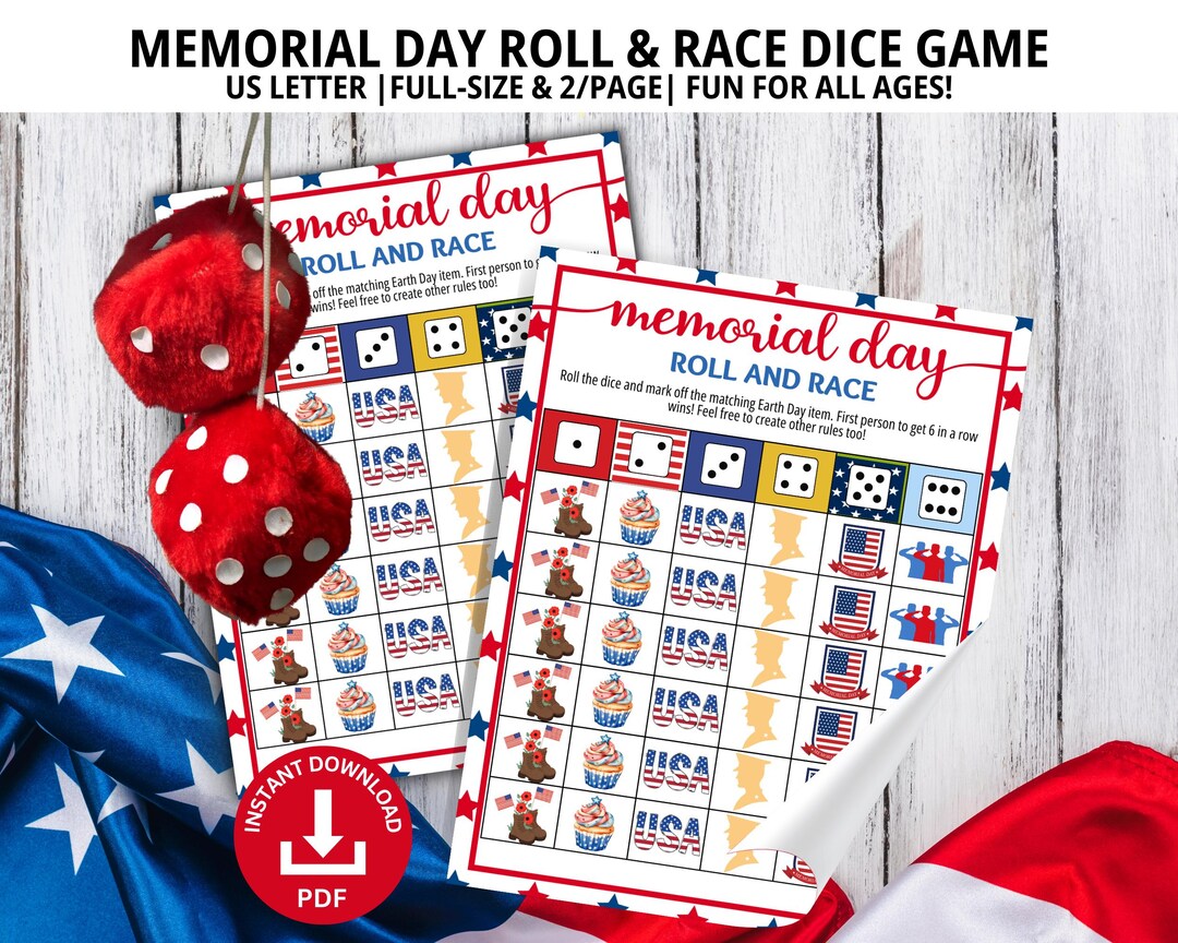Memorial Day Roll and Race Dice Game, Memorial Day Games, Patriotic ...