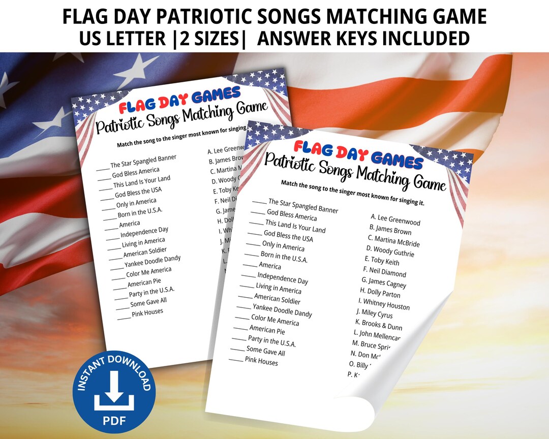Patriotic Songs Matching Game, Flag Day Games, Patriotic Games ...