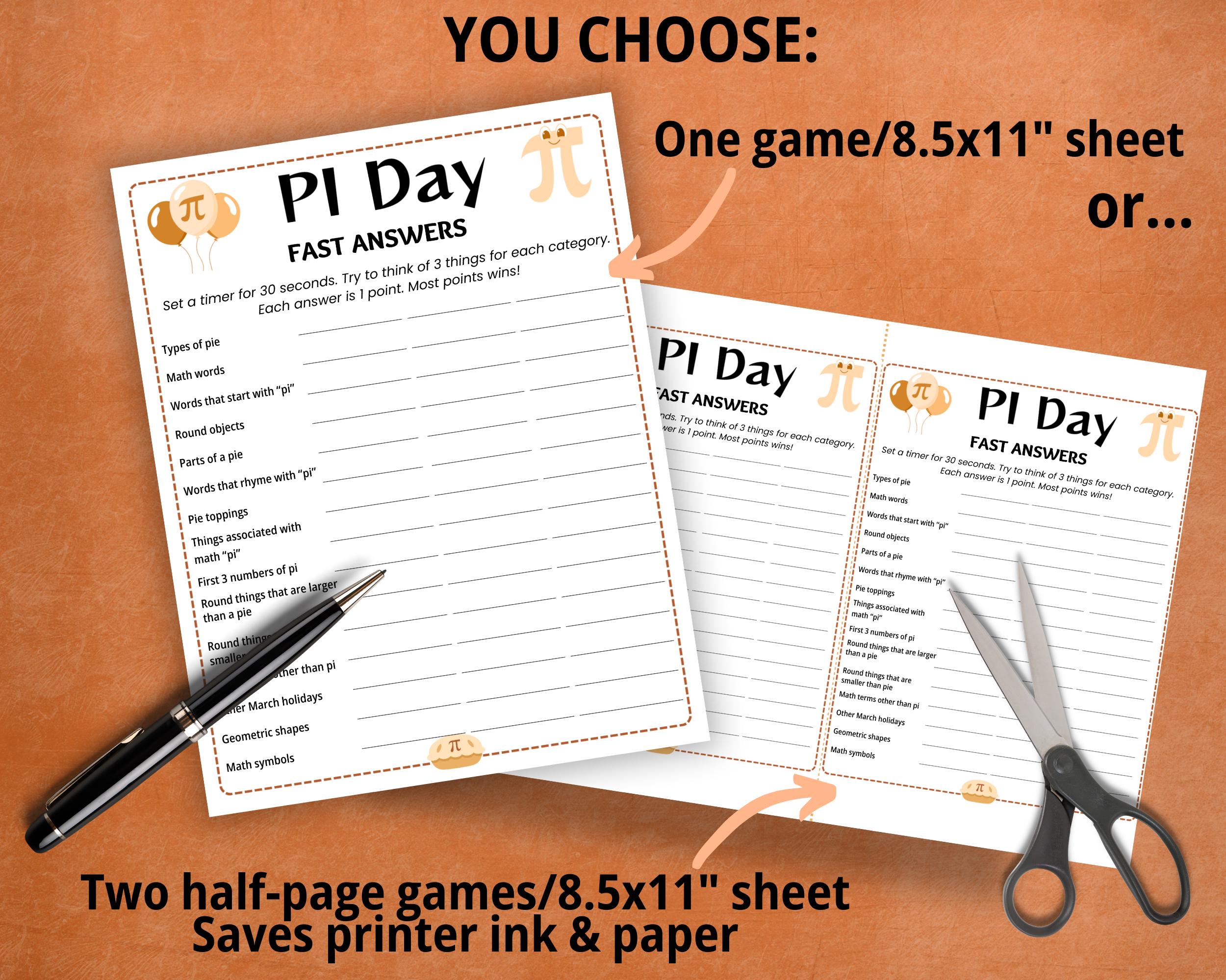 Pi Day Fast Answers Game, Trivia Game, Math Pi Day, Math Questions ...