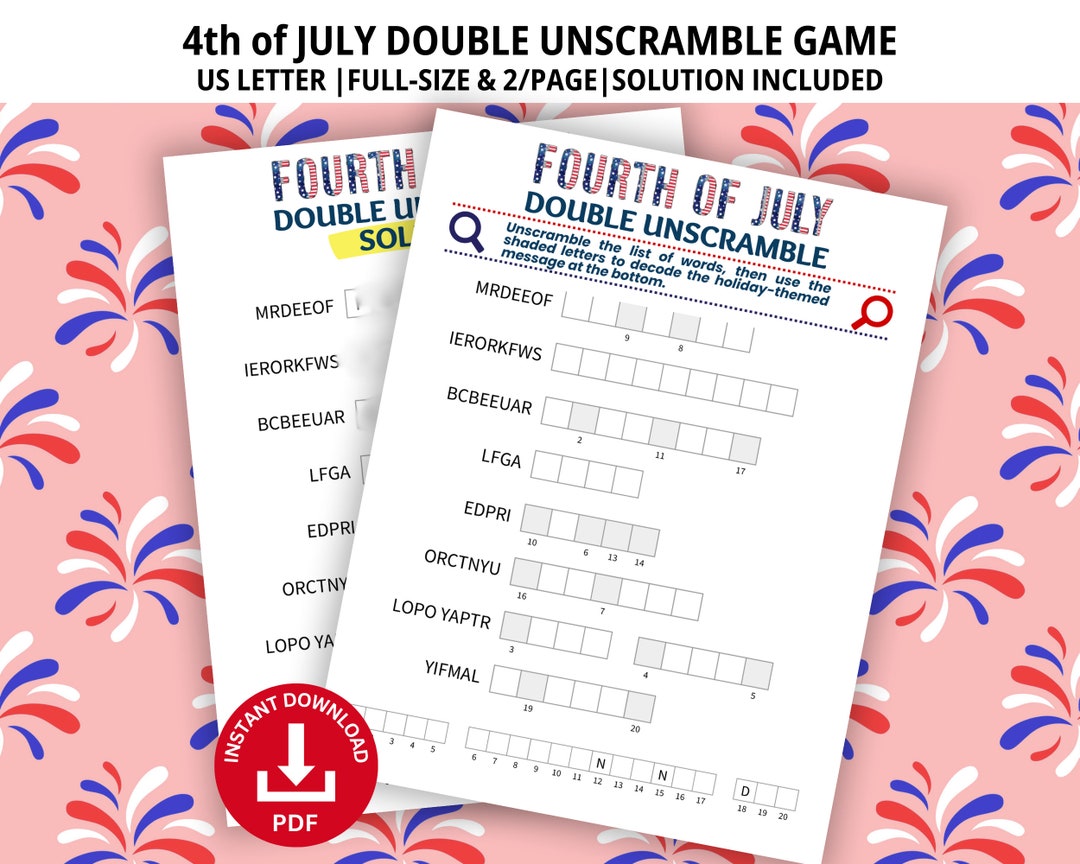 4th of July Double Word Scramble Game, Fourth of July Games, Patriotic ...