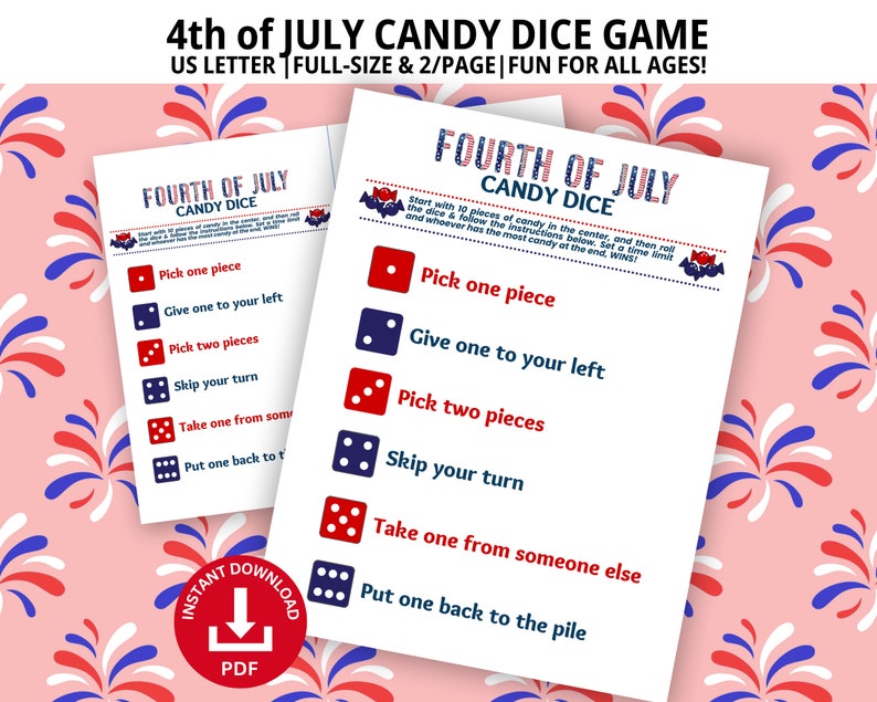 4th of July Candy Dice Game, Family Party Games, Patriotic Games, 4th ...