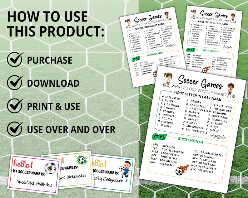 What's Your Soccer Name Game, Soccer Games, Family Game Night, Soccer ...