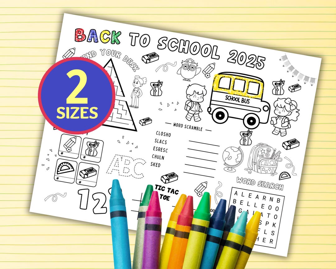 Back to School Placemat, Activity Sheet, Activity Placemat, Back to ...