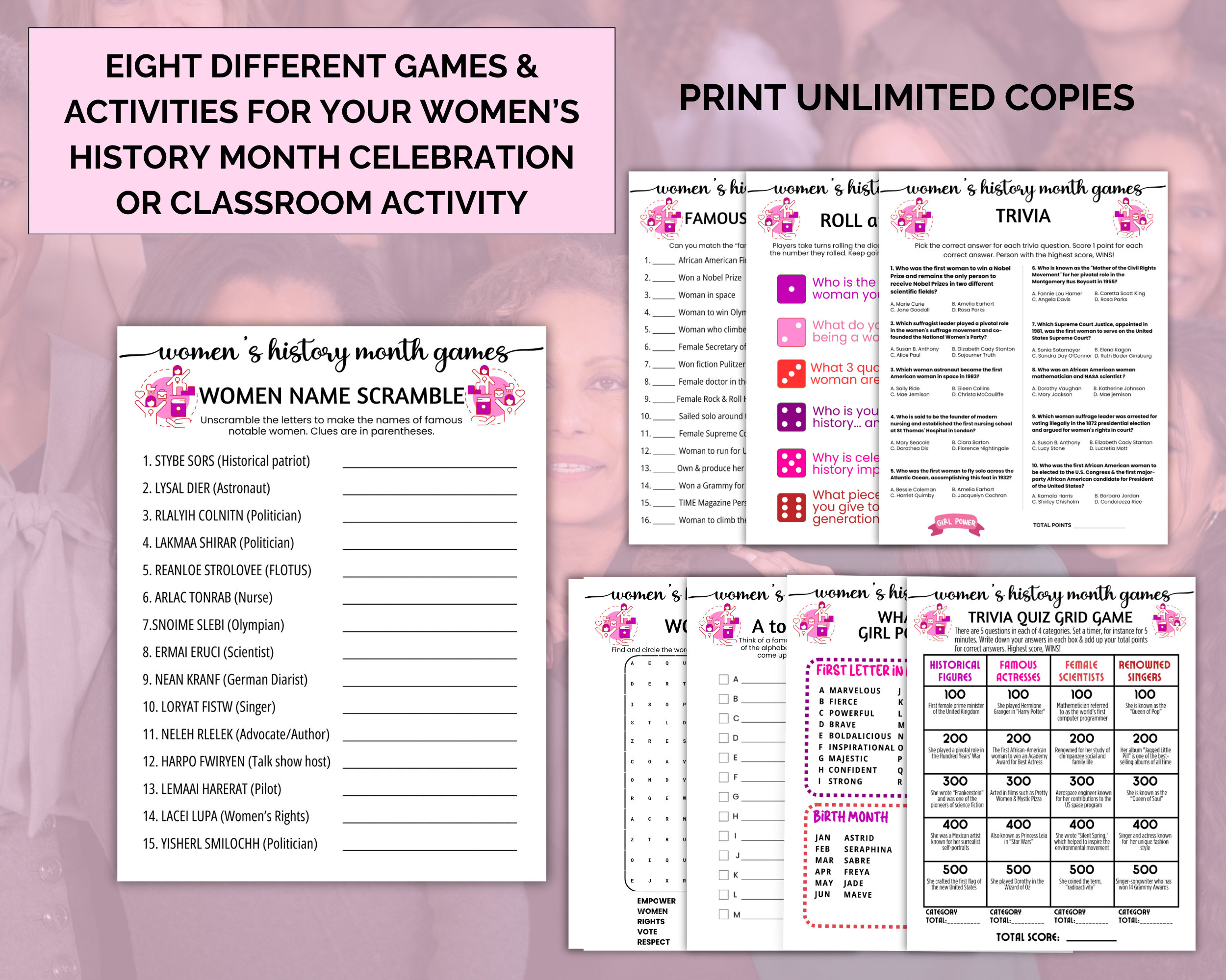 Womens History Month Games Bundle, Womens History Month, Family Game ...