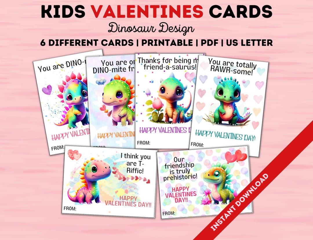 Dinosaur Valentine, Preschool Valentines Cards, Valentine Card Set ...