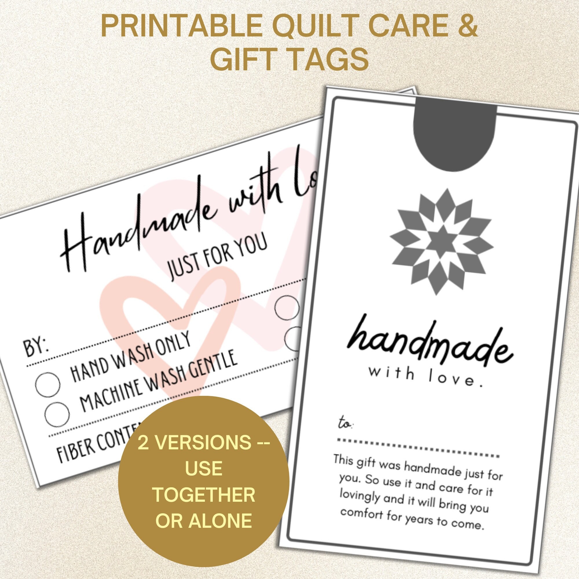 Quilt Care Card, Quilt Care Instructions, Printable, Quilt Care Labels ...