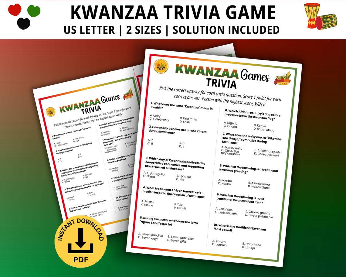 Kwanzaa Trivia, Kwanzaa Game, Holiday Party Games, Kwanzaa Educational ...